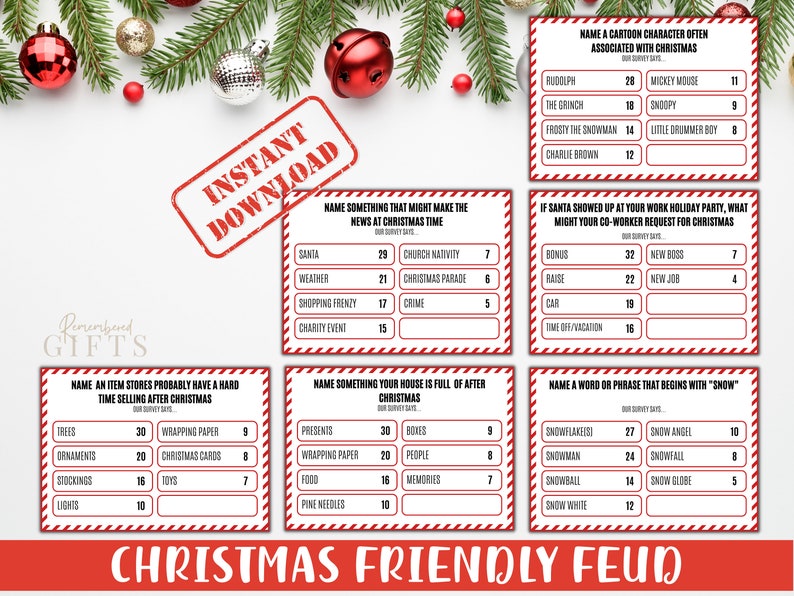 Christmas Friendly Feud Game Christmas Trivia Game Printable Family ...