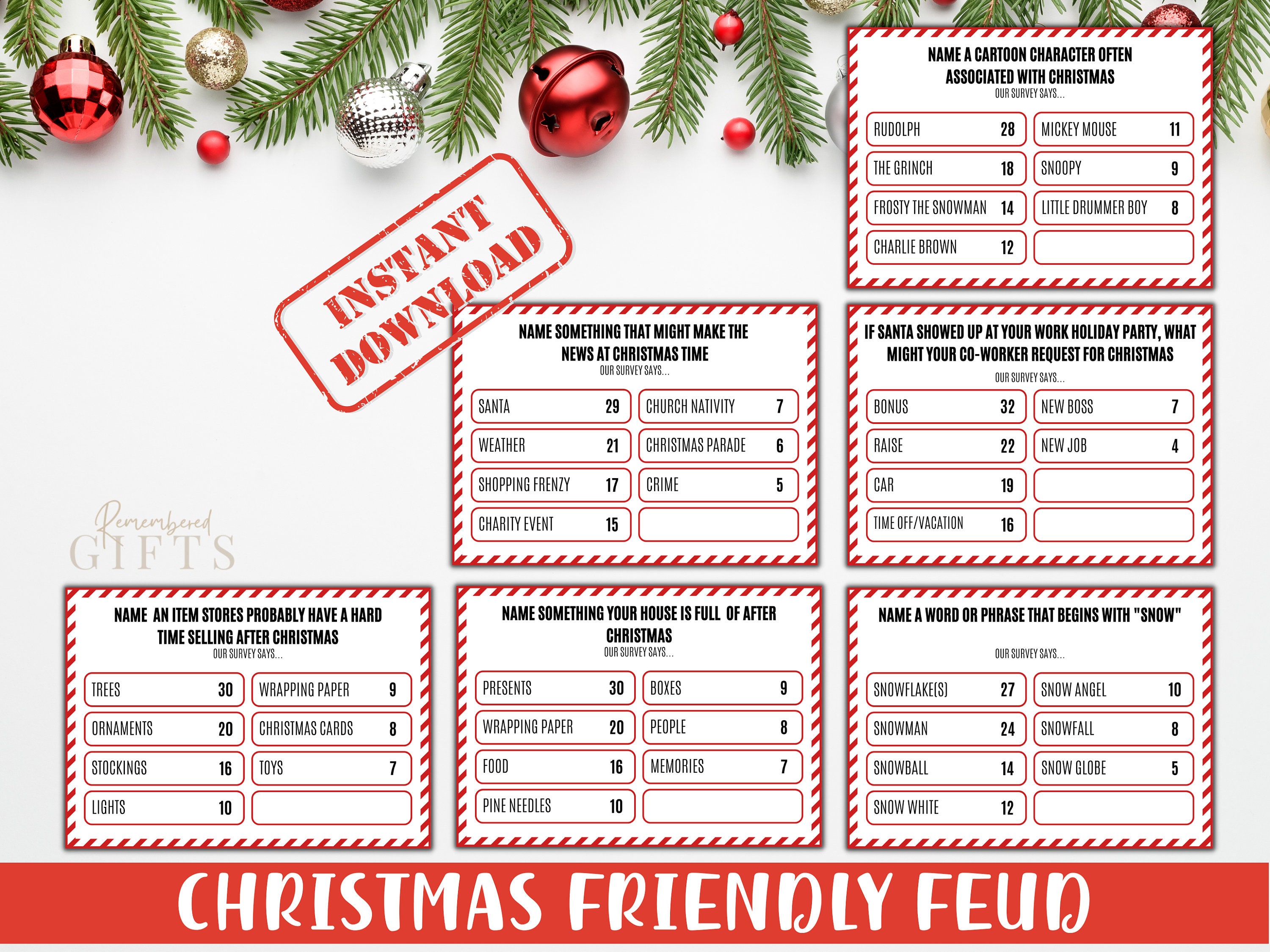 Christmas Friendly Feud Game Christmas Trivia Game Printable Family ...