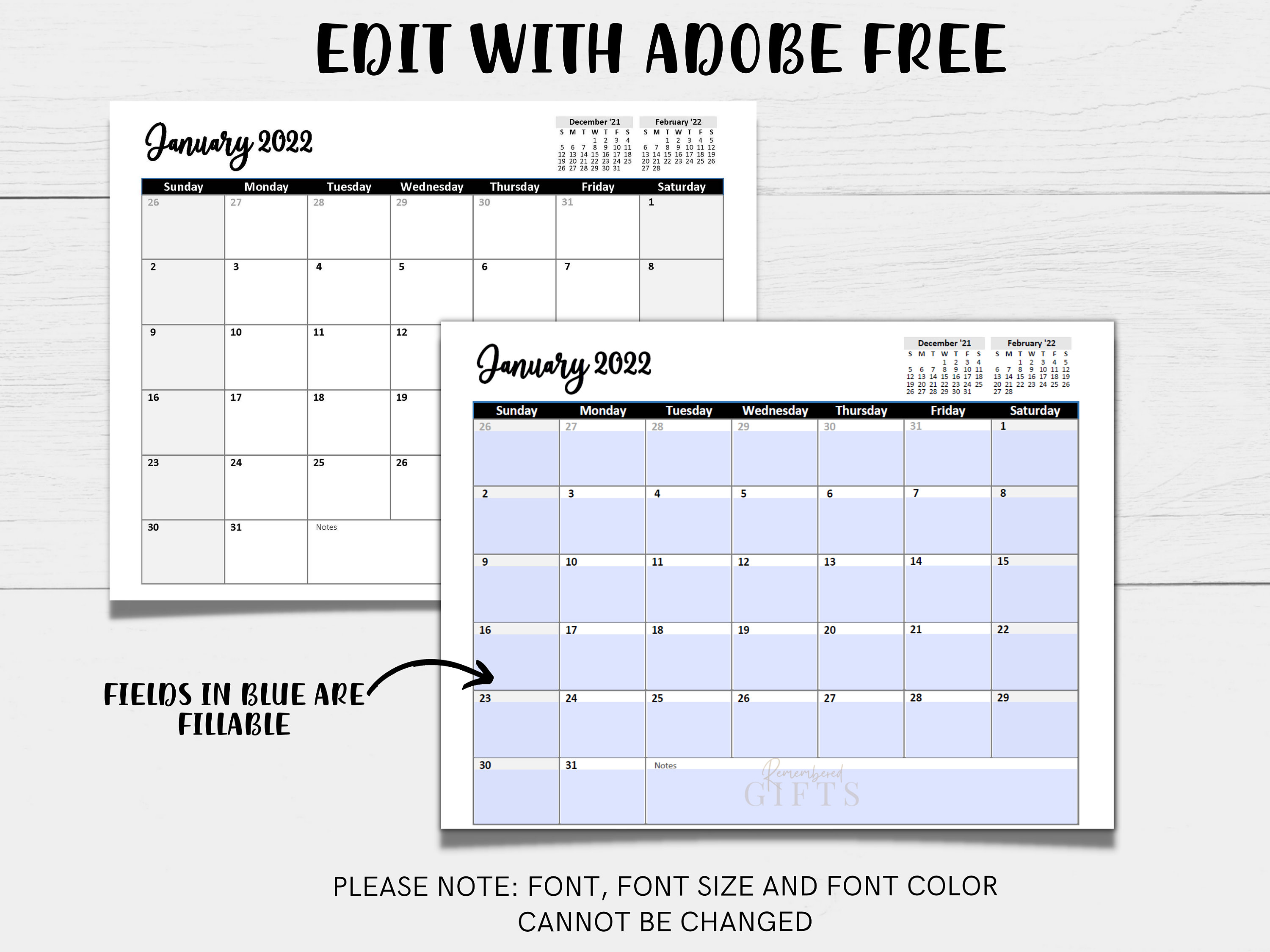 2022-2024 Editable Printable Calendars Editable Calendar - Etsy Australia