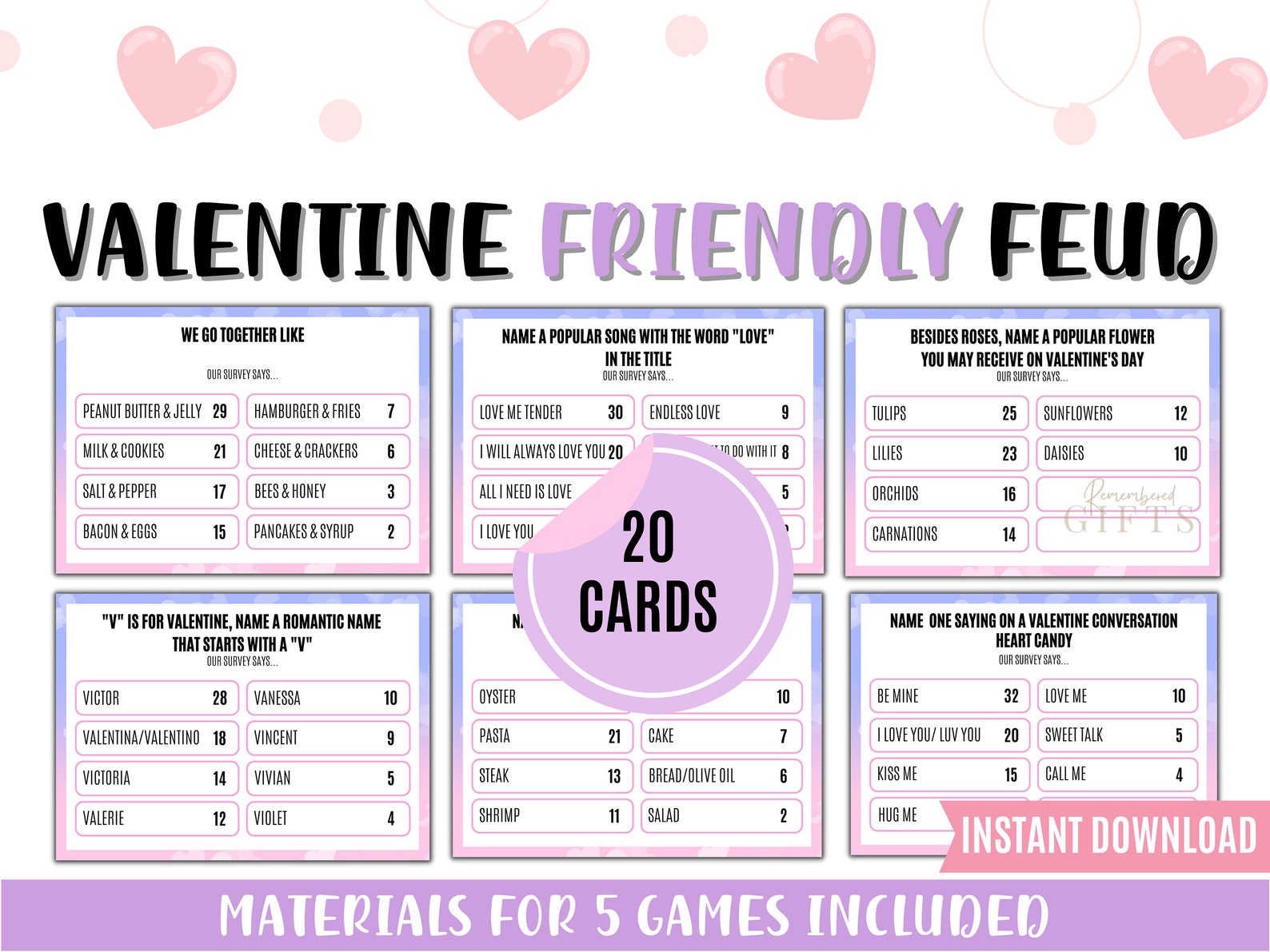 Valentine's Day Friendly Feud Game: Trivia, Family Game Night (PDF) - Etsy