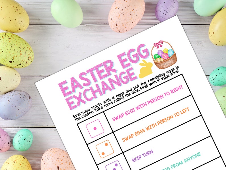Easter Egg Exchange Dice Game Printable Easter Games Easter Group Party ...