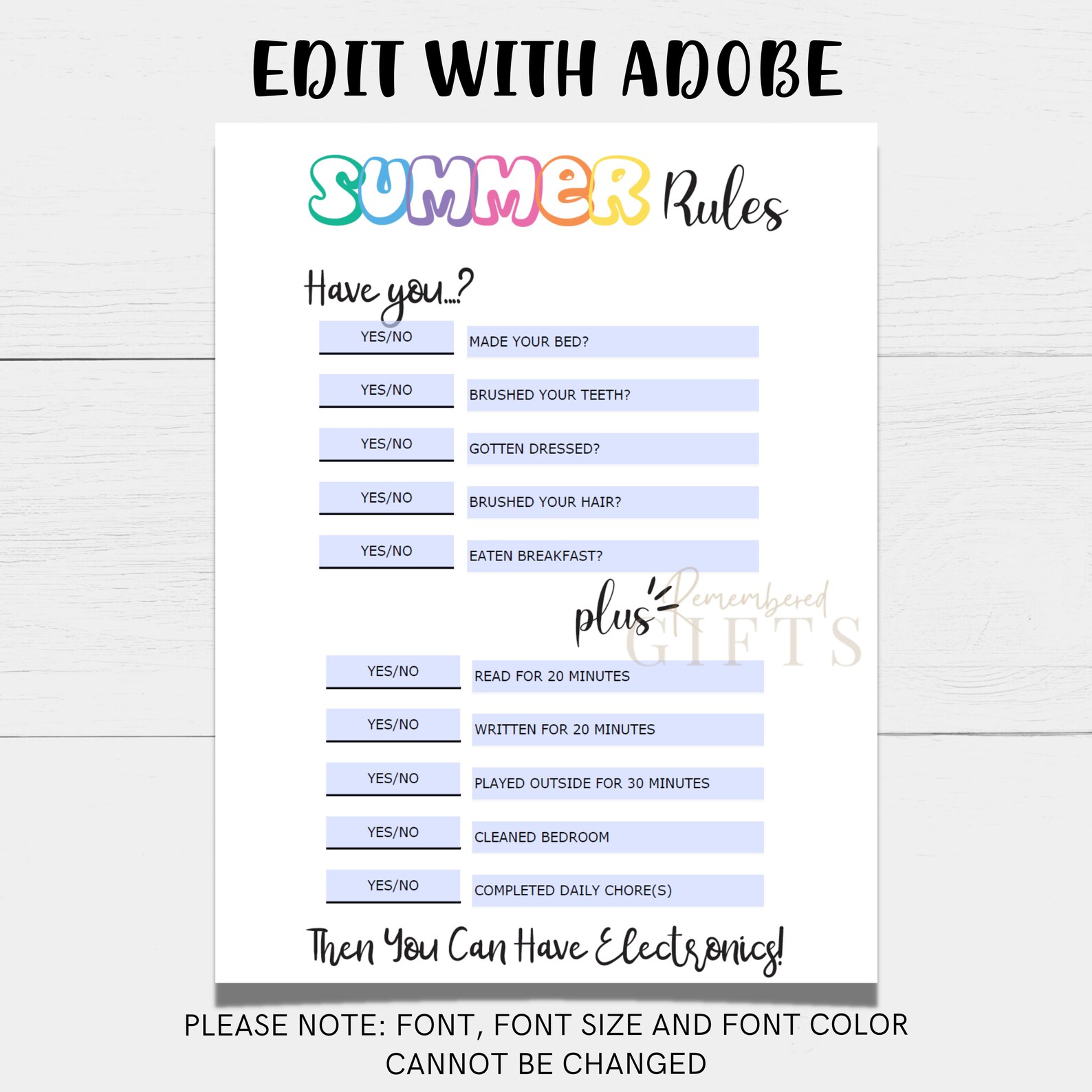 Printable Editable Summer Rules Summer Rules Summer - Etsy