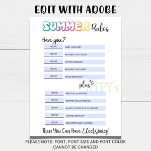 Printable Editable Summer Rules Summer Rules Summer Checklist Summer ...