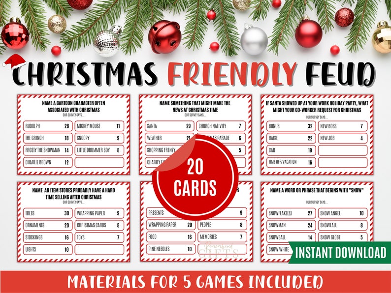 Christmas Friendly Feud Game | Christmas Trivia Game | Printable Family ...