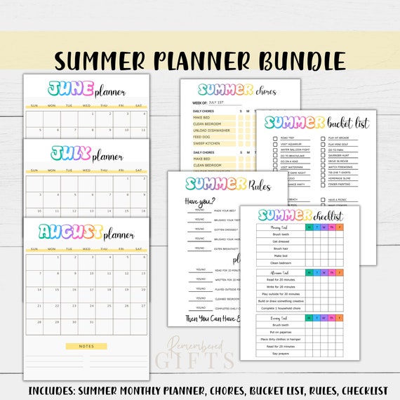 Printable Editable Summer Planner Bundle Summer Checklist - Etsy