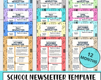 Editable School Newsletter, Monthly Classroom Newsletter, 12 Month ...