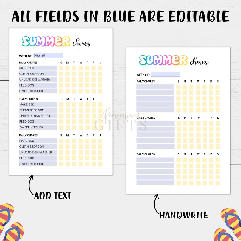 Printable Summer Chores Checklist: Editable Kids Routine Chart (digital ...