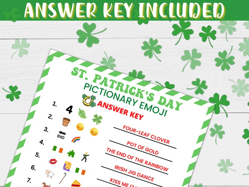 St. Patrick's Day Emoji Pictionary Game St. Patty's Day Printable Game ...