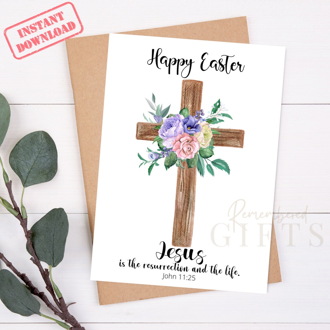 Christian Easter Card: Floral Cross Printable (5x7) (digital Download ...