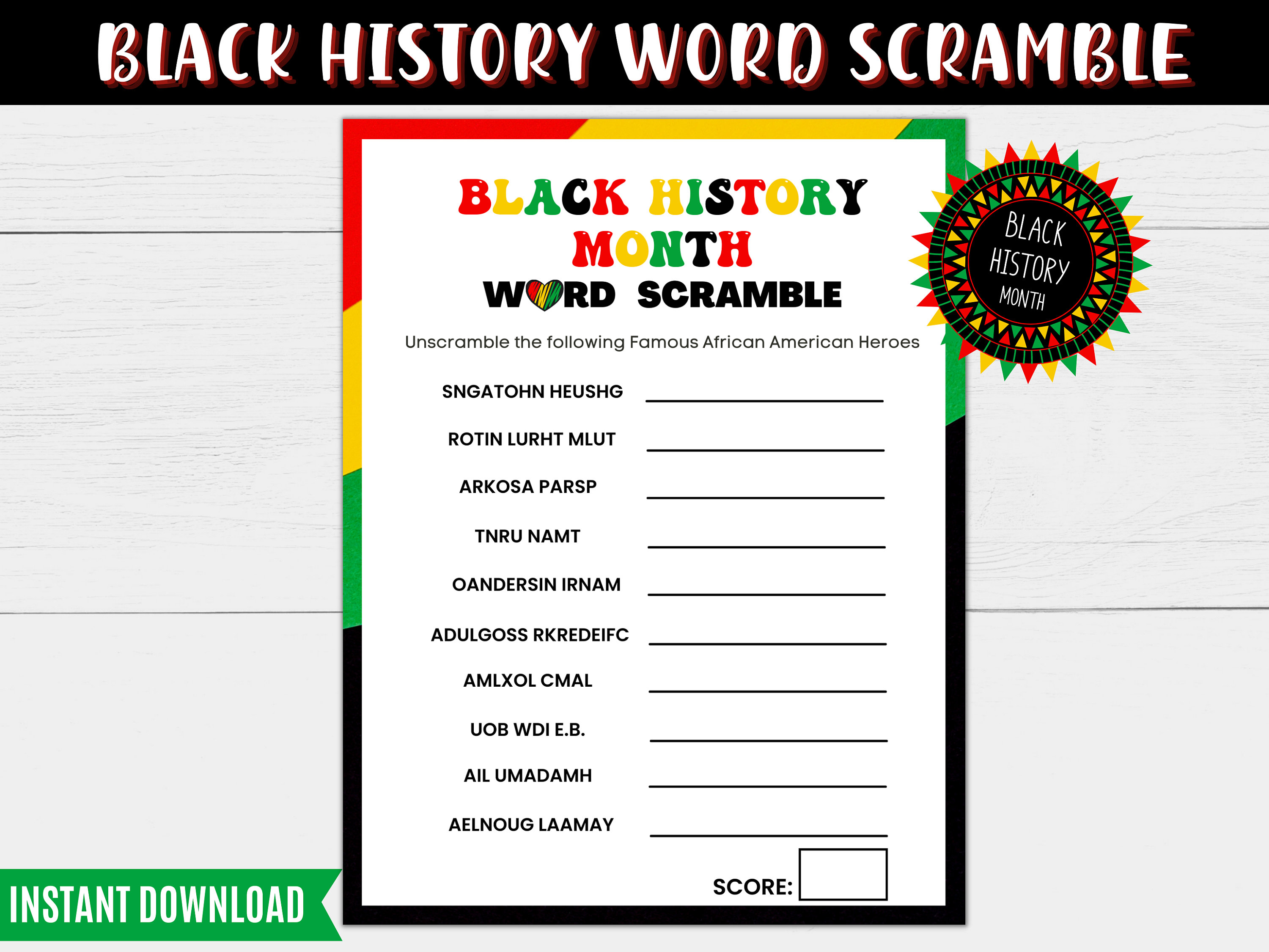 Black History Word Scramble
