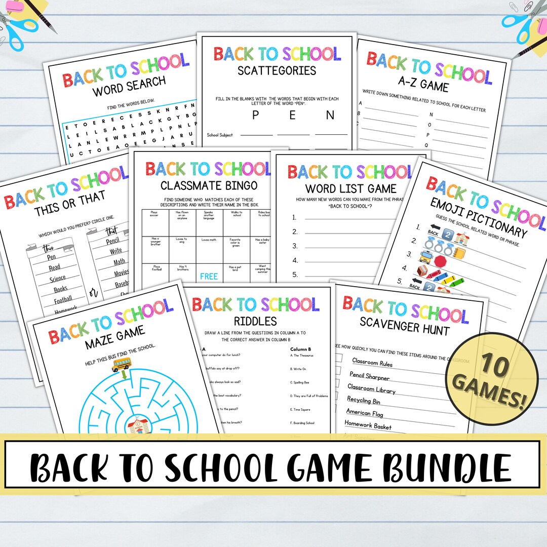 Bundle of 10 Printable Back to School Games Bundle | School Emoji Game ...