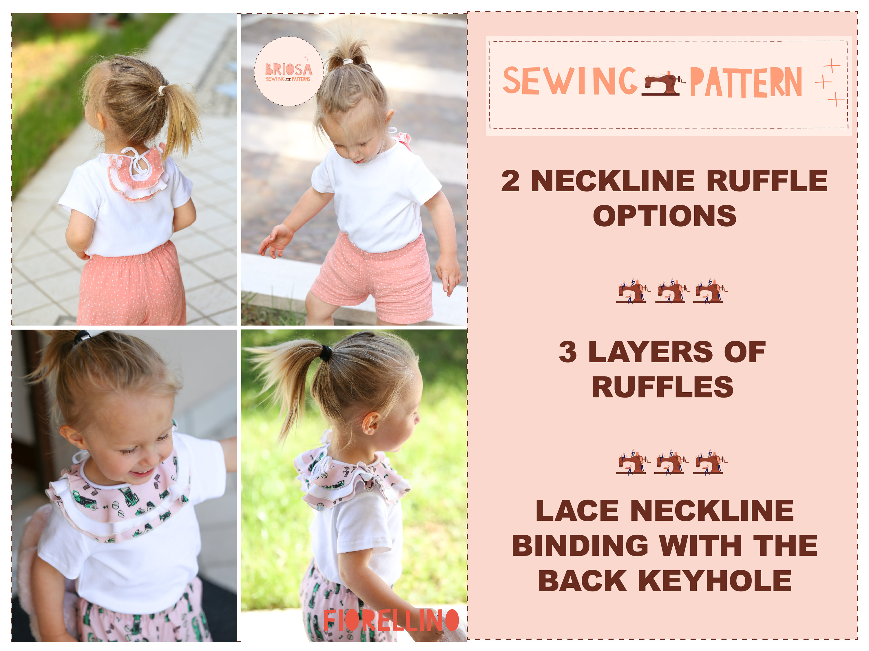 Kids Ruffle Neck Dress and Shirt Pattern, Bib Dress Pattern for Girls ...