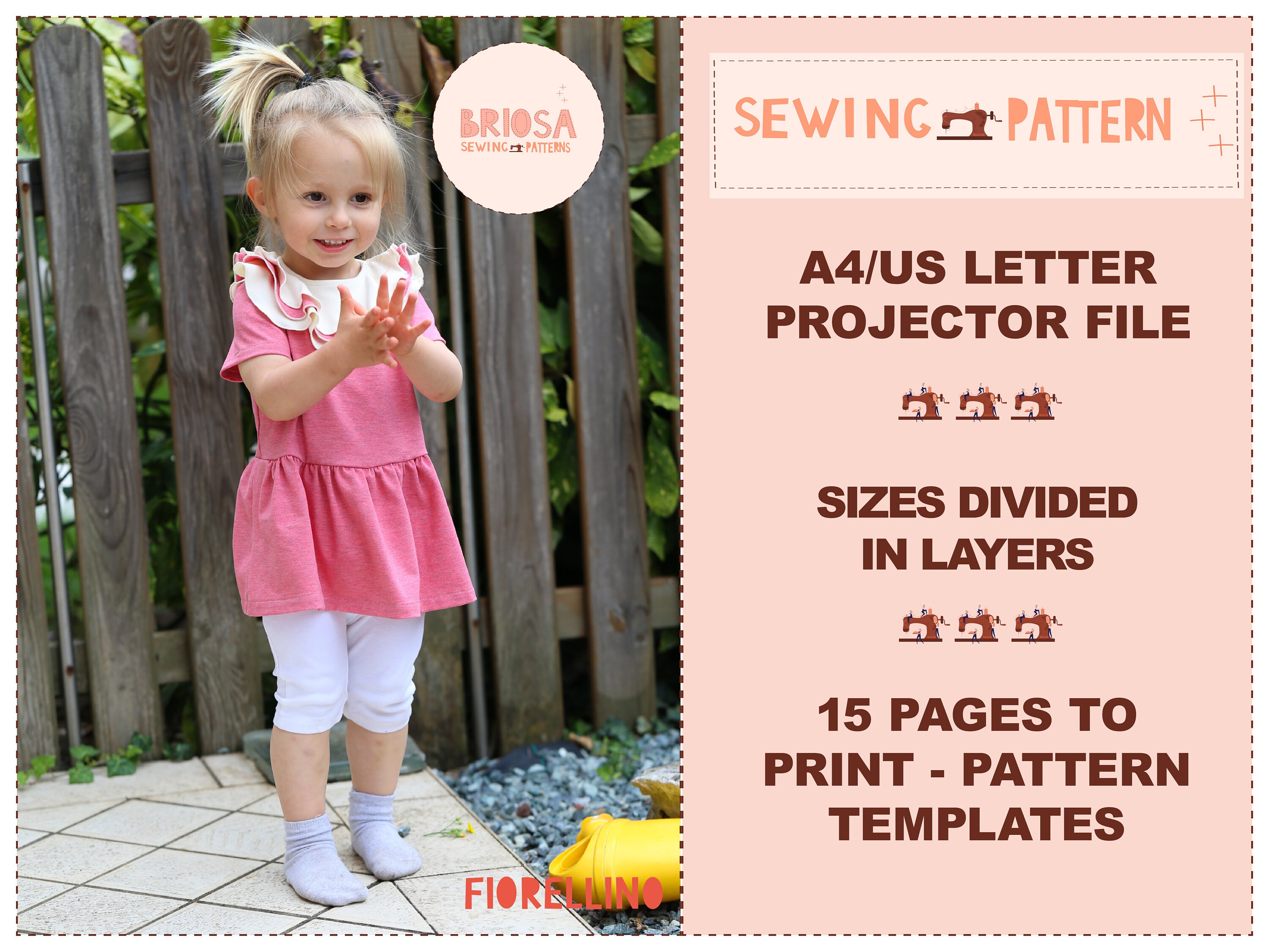 Kids Ruffle Neck Dress and Shirt Pattern, Bib Dress Pattern for Girls ...