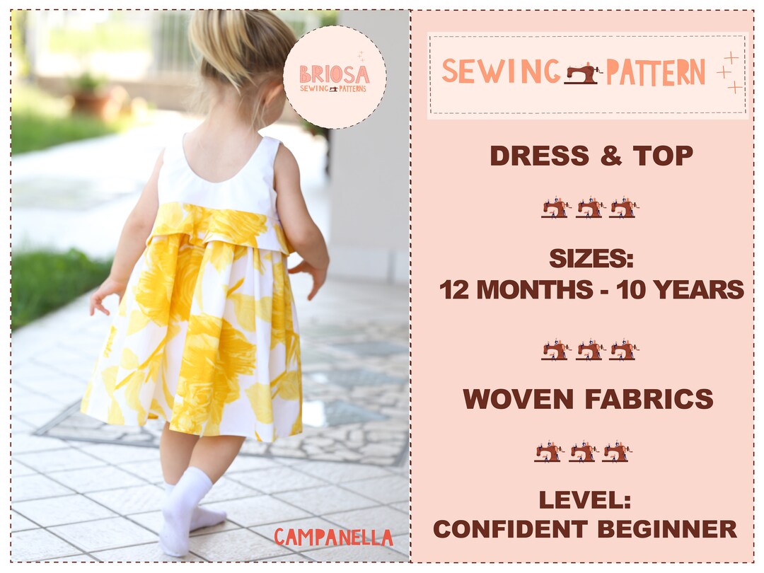 Girls Yoke Dress Sewing Pattern, Open Back Girls Summer Dress Pattern ...