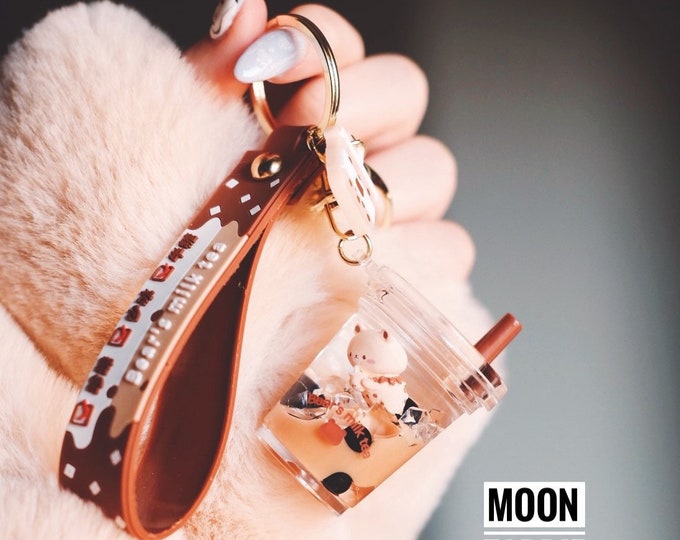 Bear’s Milk Tea Liquid Keychain, Boba Keychain, Quicksand Keychain ...