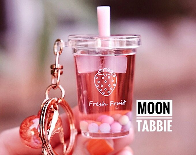Strawberry Liquid Keychain Boba Keychain Quicksand Keychain - Etsy