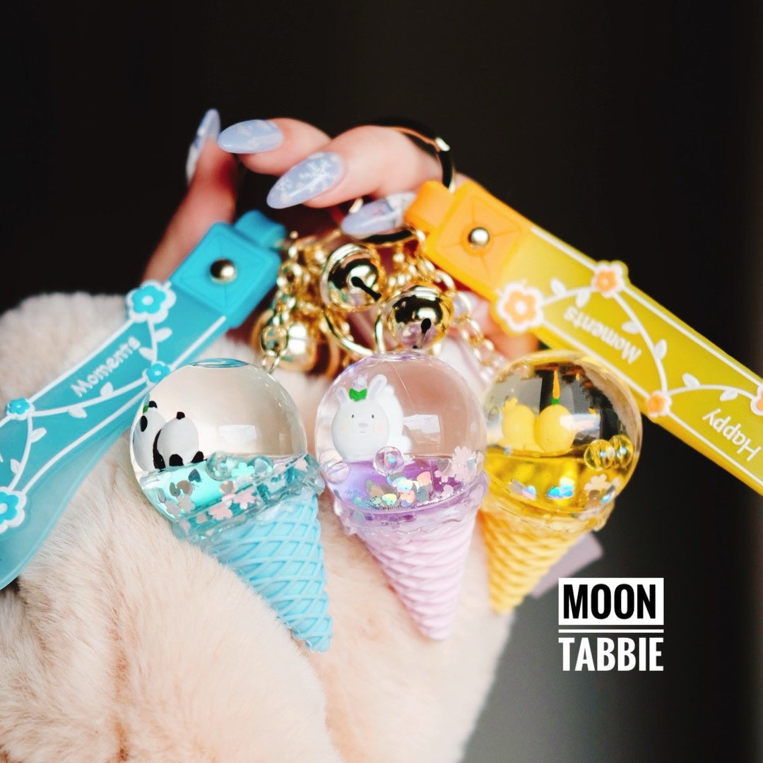 Ice Cream Liquid Keychain, Ice Cream Keychain, Quicksand Keychain ...