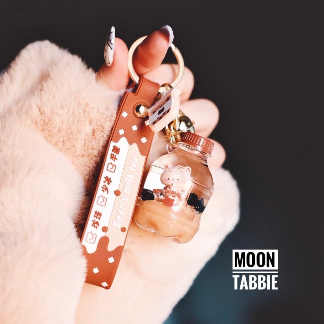 Bears Milk Tea Liquid Keychain, Boba Keychain, Quicksand Keychain ...