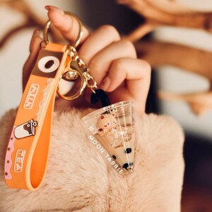 Bear’s Coffee Milk Tea Liquid Keychain, Boba Keychain, Quicksand ...