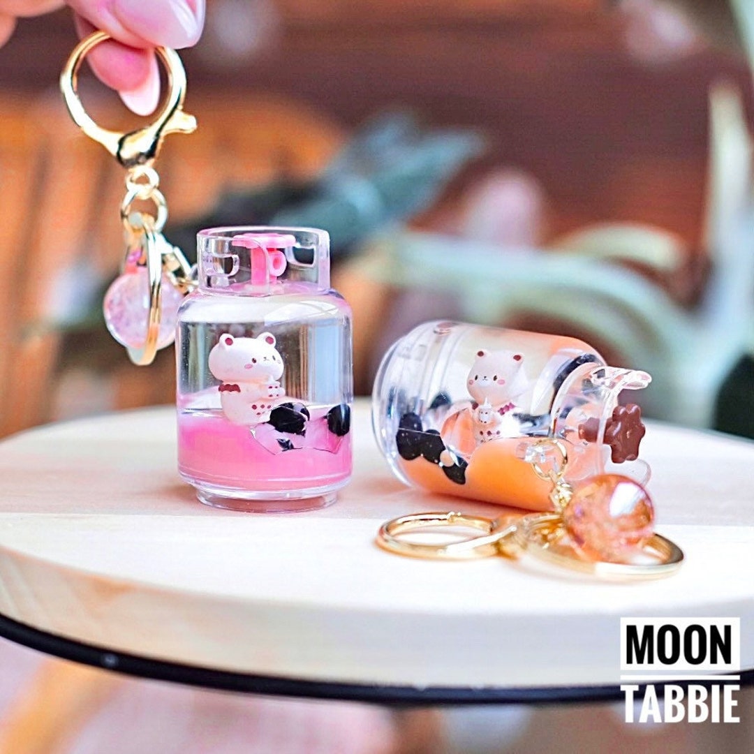 Bear’s Milk Tea Liquid Keychain, Boba Keychain, Quicksand Keychain ...