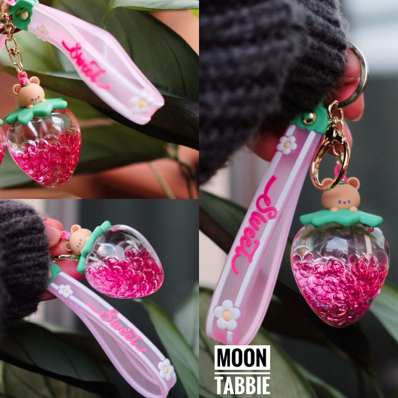 Strawberry Liquid Keychain Animal Keychain Quicksand - Etsy