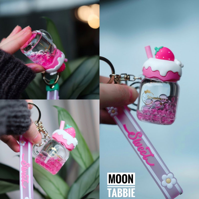 Strawberry Liquid Keychain Animal Keychain Quicksand - Etsy