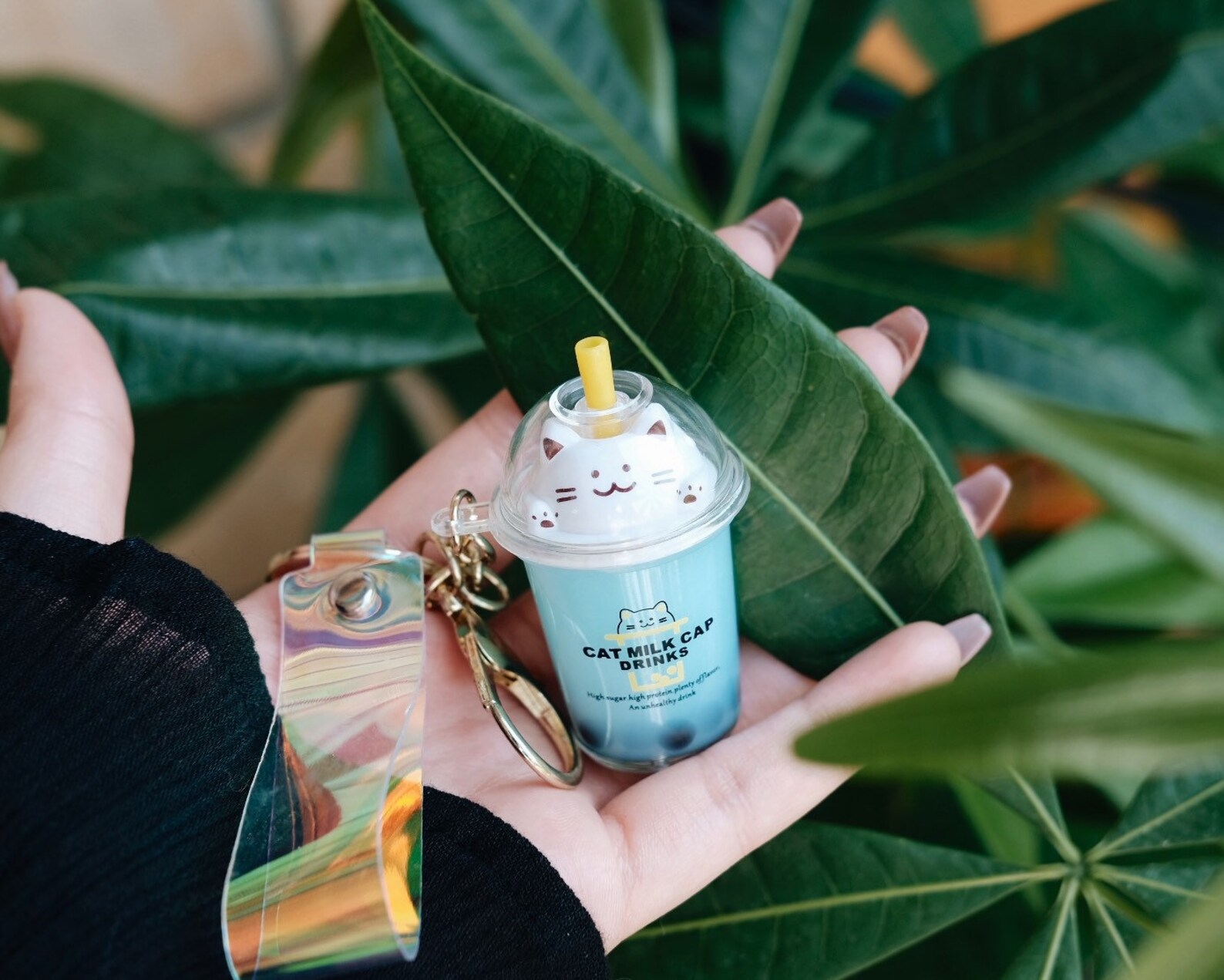 Meow Boba Liquid Keychain Boba Keychain Quicksand Keychain | Etsy