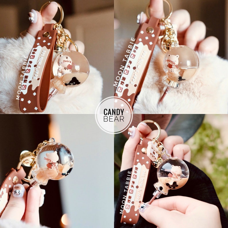 Bear’s Milk Tea Liquid Keychain, Boba Keychain, Quicksand Keychain ...