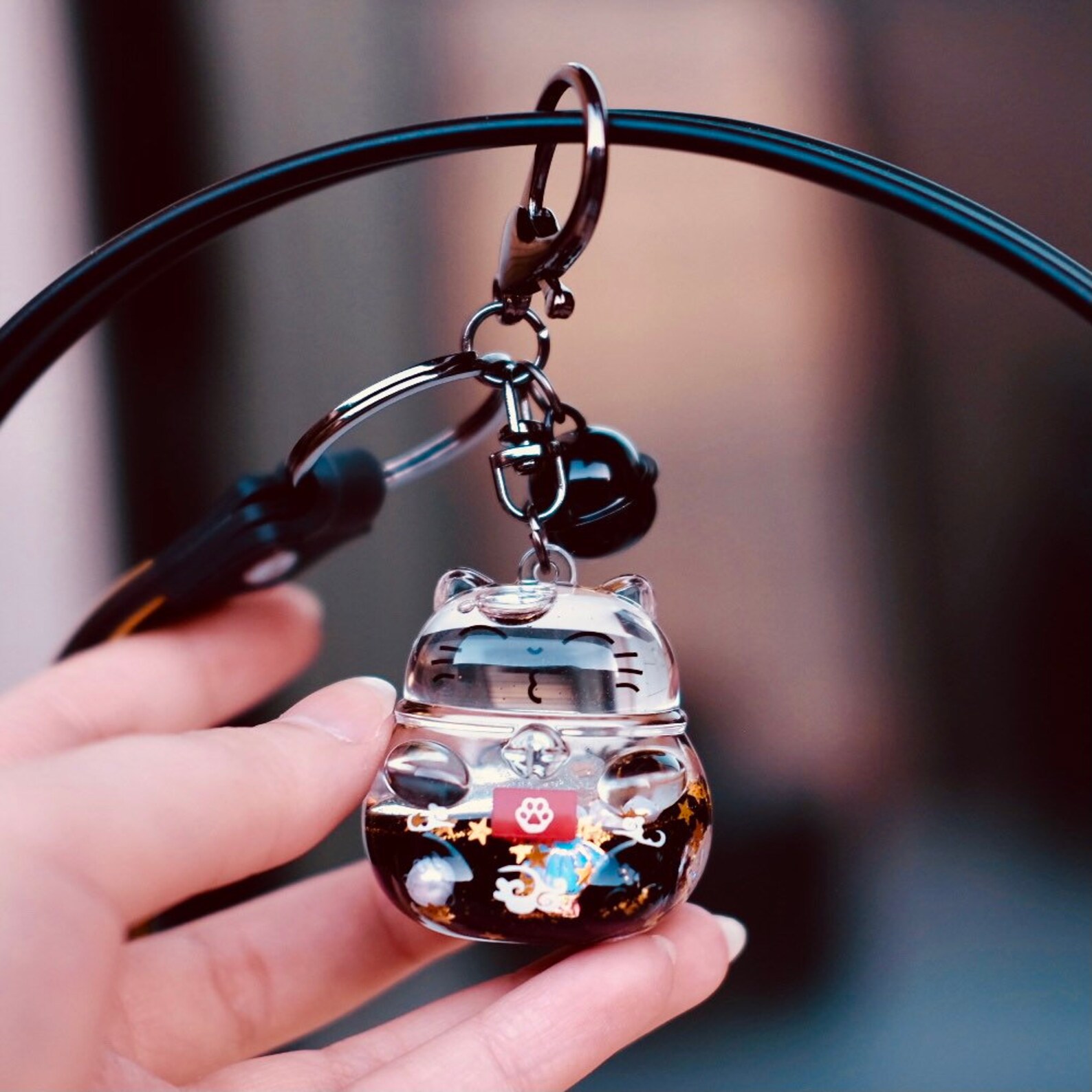 Lucky Cat Liquid Keychain Boba Keychain Quicksand Keychain - Etsy