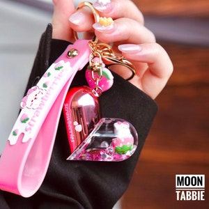 Heart Liquid Keychain, Boba Keychain, Quicksand Keychain, Kawaii ...
