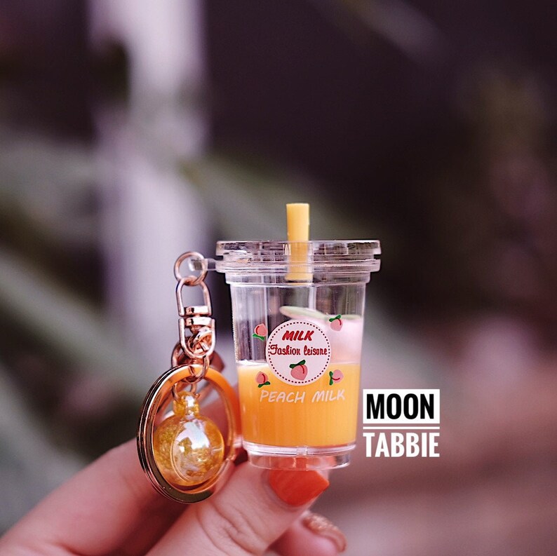 Peach Liquid Keychain Boba Keychain Quicksand Keychain - Etsy