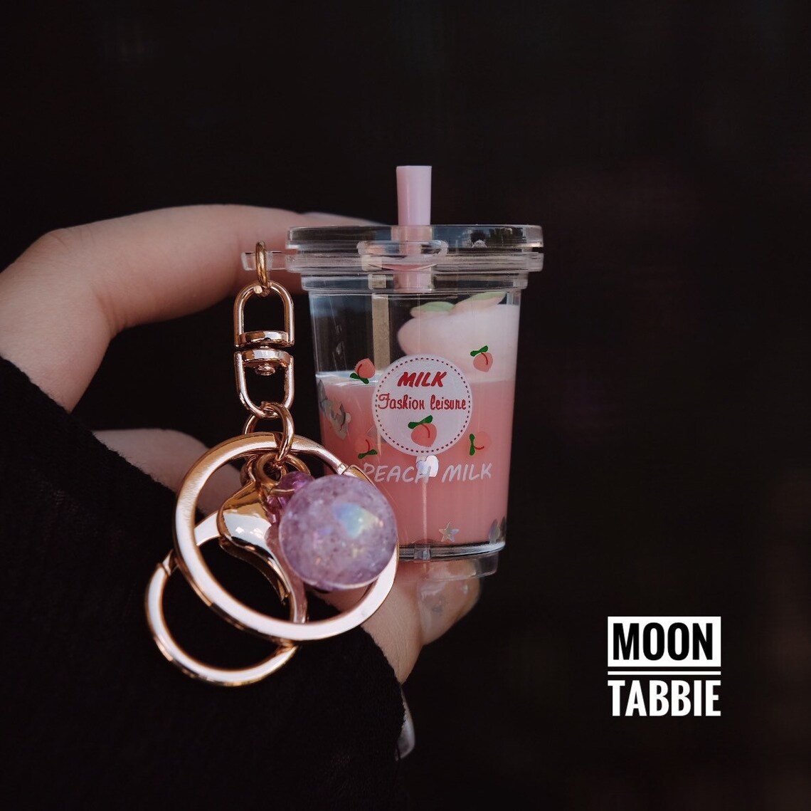 Peach Liquid Keychain Boba Keychain Quicksand Keychain | Etsy