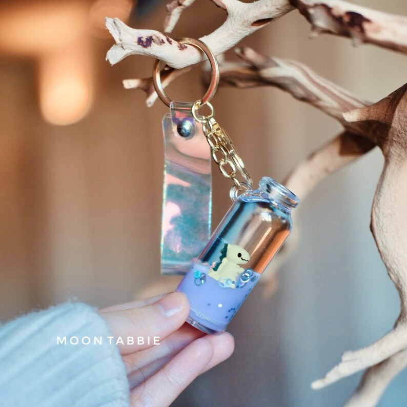 Dinosaur Liquid Keychain Boba Keychain Quicksand Keychain - Etsy