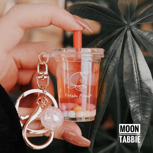 Peach Liquid Keychain Boba Keychain Quicksand Keychain - Etsy