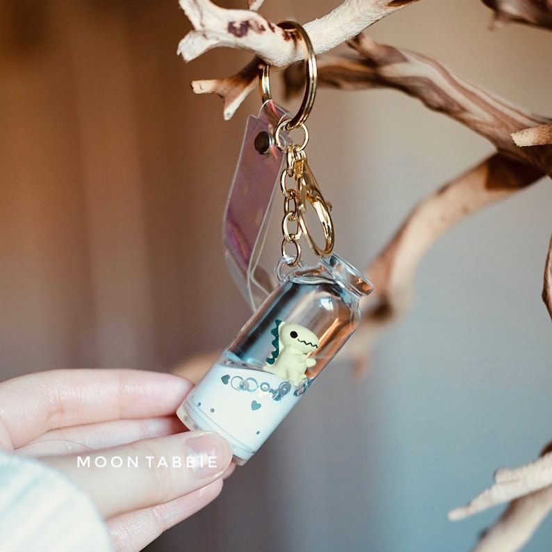 Dinosaur Liquid Keychain Boba Keychain Quicksand Keychain - Etsy