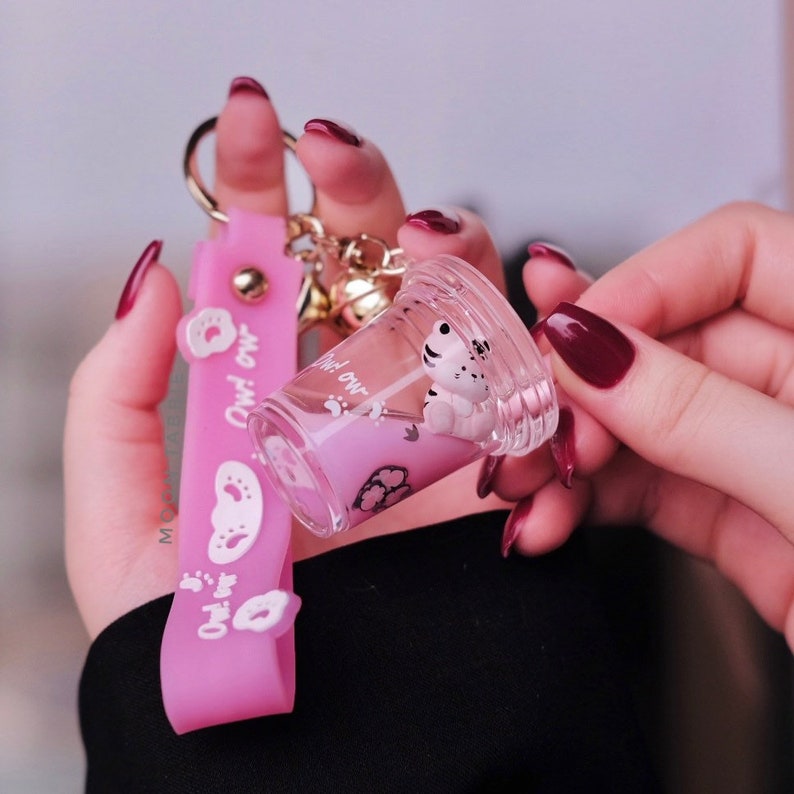 Pink Tiger Liquid Keychain Animal Keychain Quicksand - Etsy