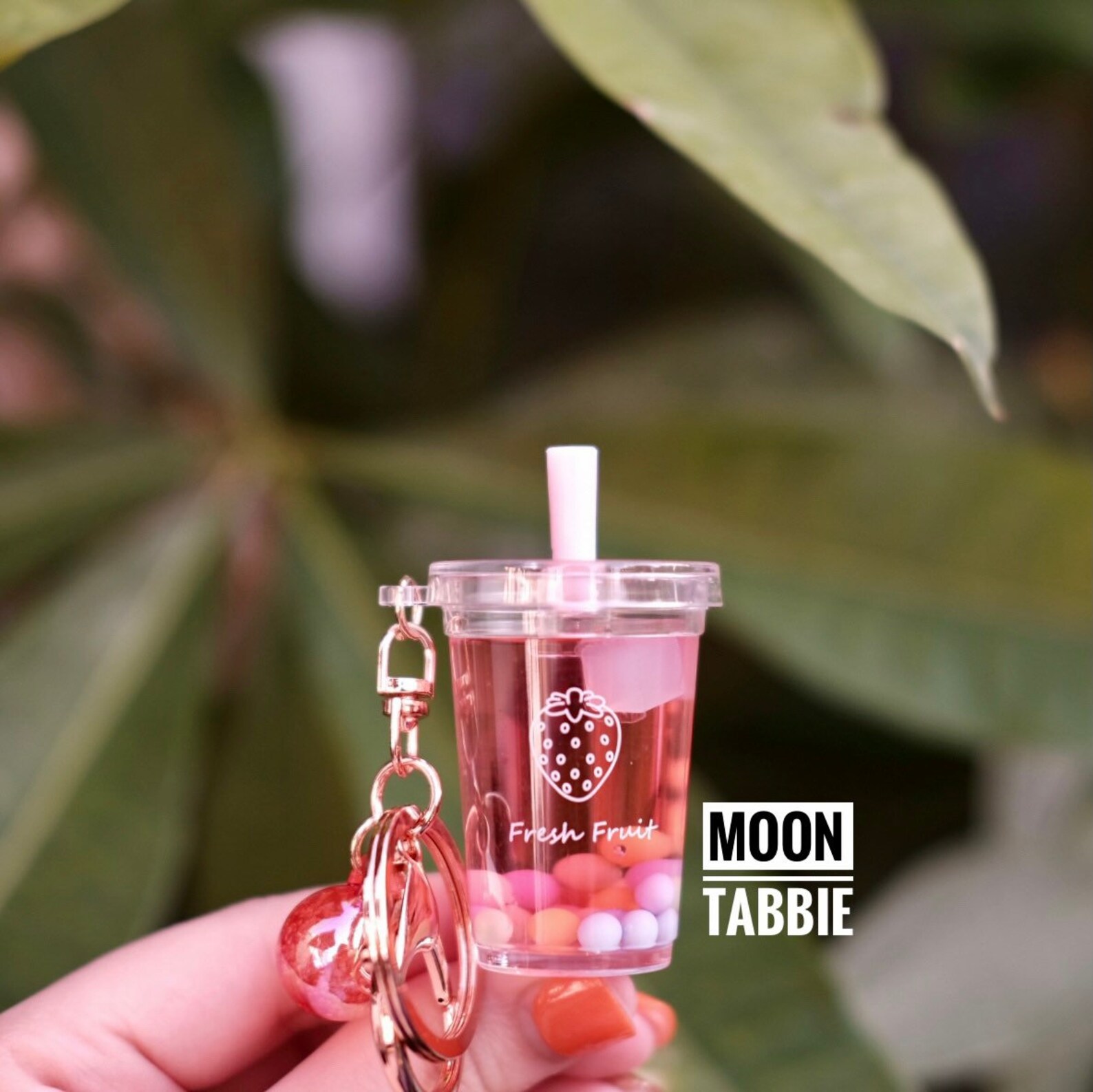 Strawberry Liquid Keychain Boba Keychain Quicksand Keychain - Etsy