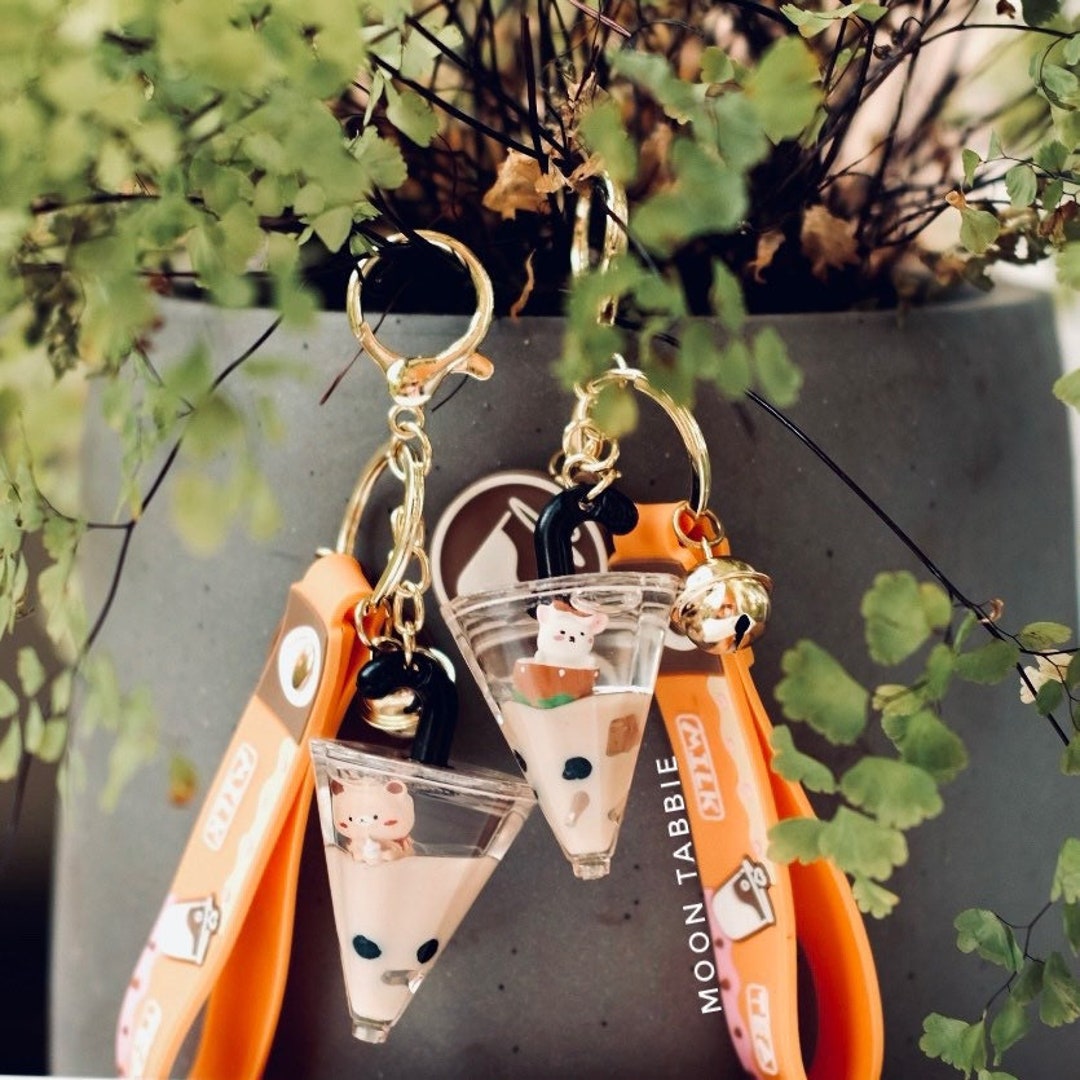 Bear’s Coffee Milk Tea Liquid Keychain, Boba Keychain, Quicksand ...