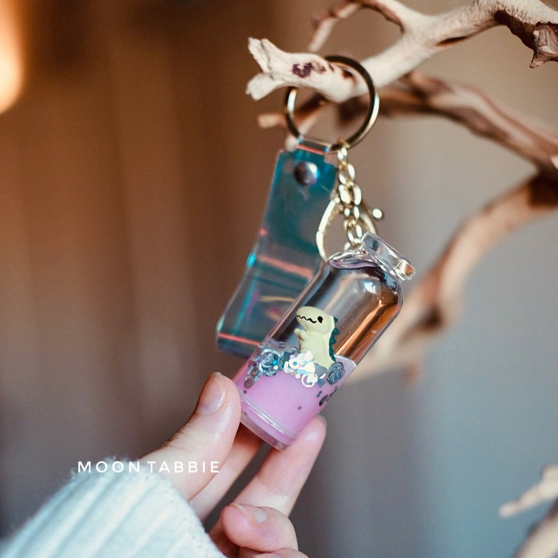 Dinosaur Liquid Keychain Boba Keychain Quicksand Keychain - Etsy