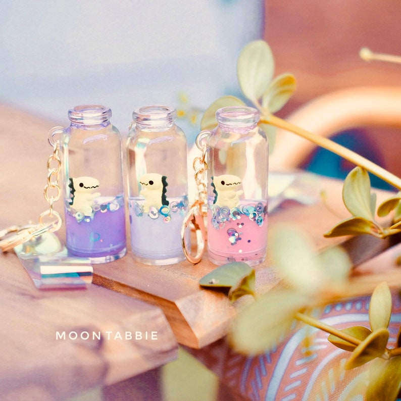 Dinosaur Liquid Keychain Boba Keychain Quicksand Keychain - Etsy