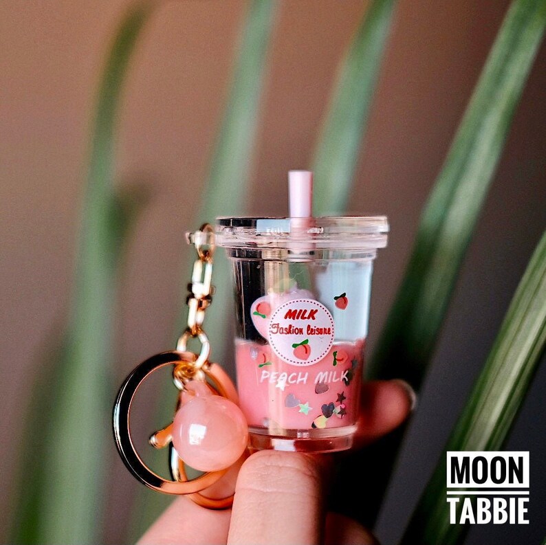 Peach Liquid Keychain Boba Keychain Quicksand Keychain - Etsy