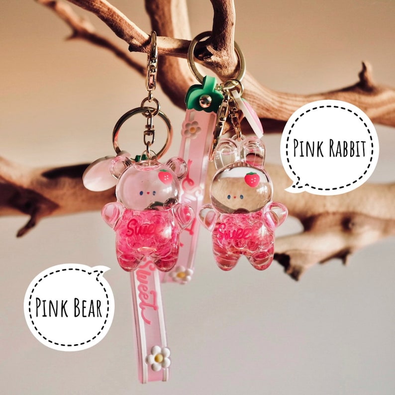 Strawberry Liquid Keychain Animal Keychain Quicksand - Etsy