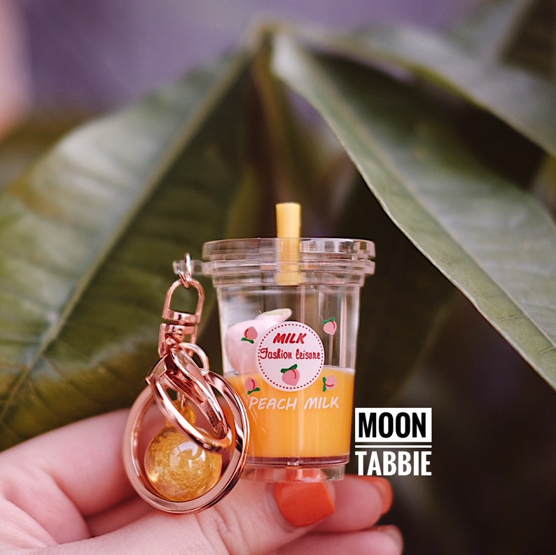 Peach Liquid Keychain Boba Keychain Quicksand Keychain - Etsy