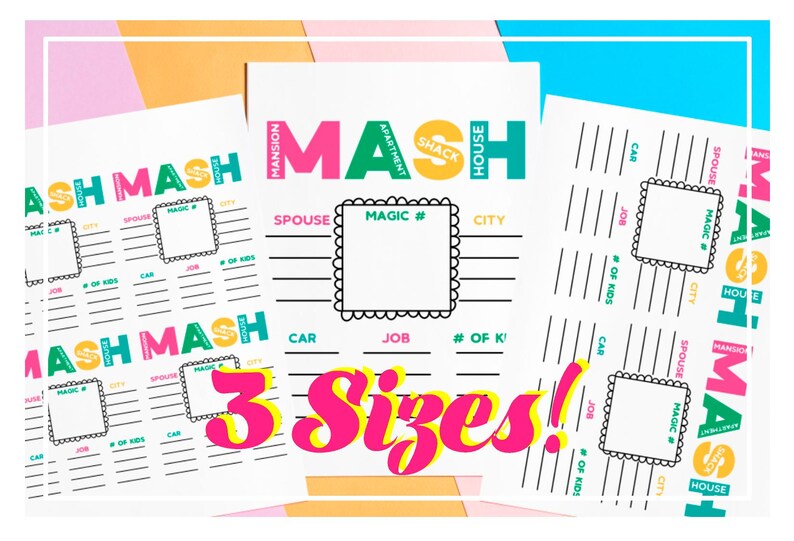 MASH Game Printable Digital Download Retro 80's 90's Pen and Paper Game ...