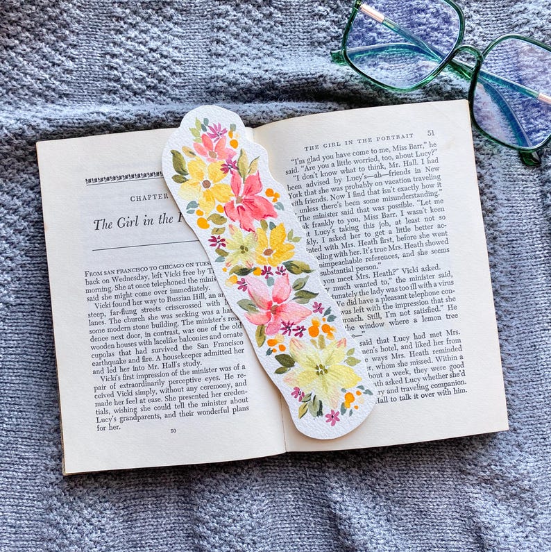 Hand Painted Bookmark Watercolor Original One of a Kind Book Mark With ...