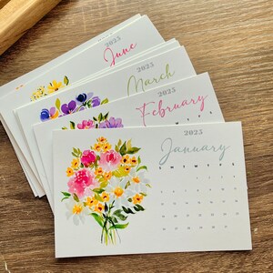 12-month Floral Bouquet Mini Desk Calendar With Wood Stand Hand Painted ...