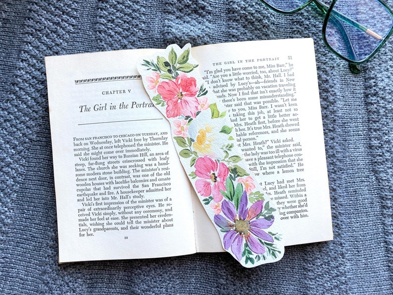 Hand Painted Bookmark Watercolor Original One of a Kind Book Mark With ...
