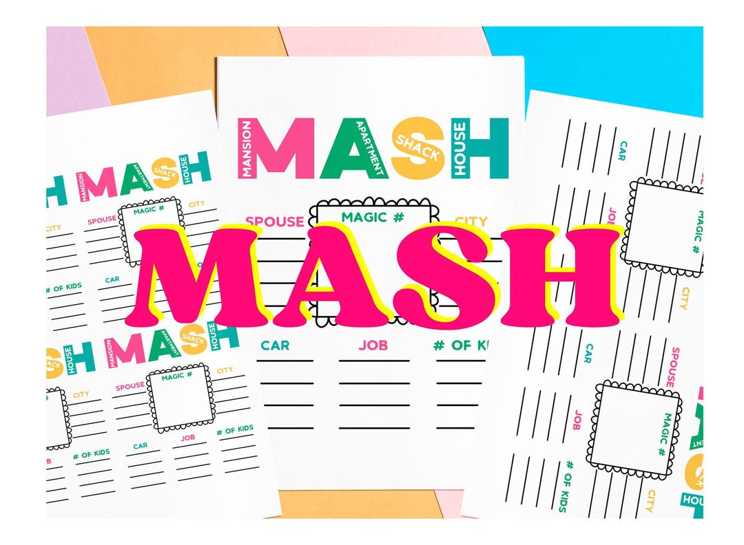 MASH Game Printable Digital Download Retro 80's 90's Pen and Paper Game ...