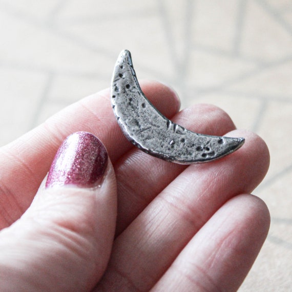 Rustic Crescent Moon Button Clasp in Pewter From Green Girl - Etsy