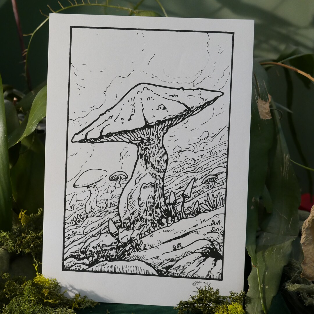 Mushroom Screenprint - Mushroom Art Print on Card - Etsy